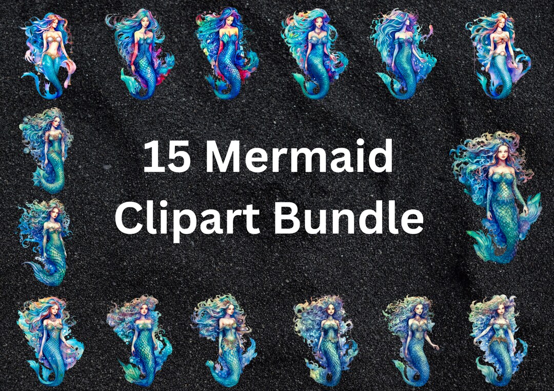 15 Mermaid Clipart Bundle Watercolor Clipart Printable - Etsy