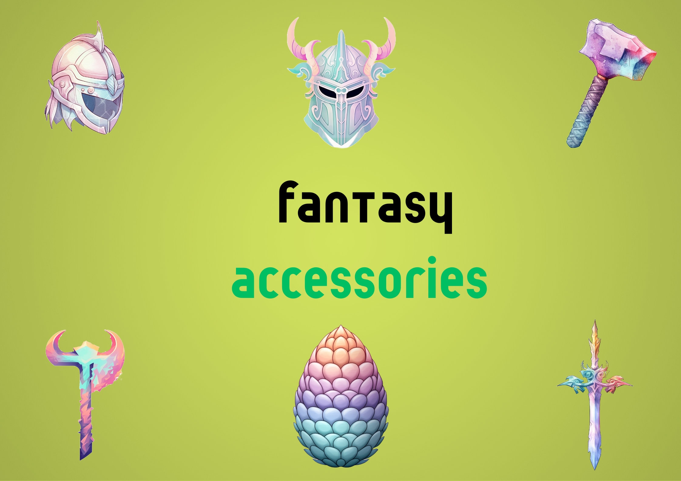 Magical Fantasy Clipart Bundle: Dragons, Fairy Houses, Wands, Swords ...