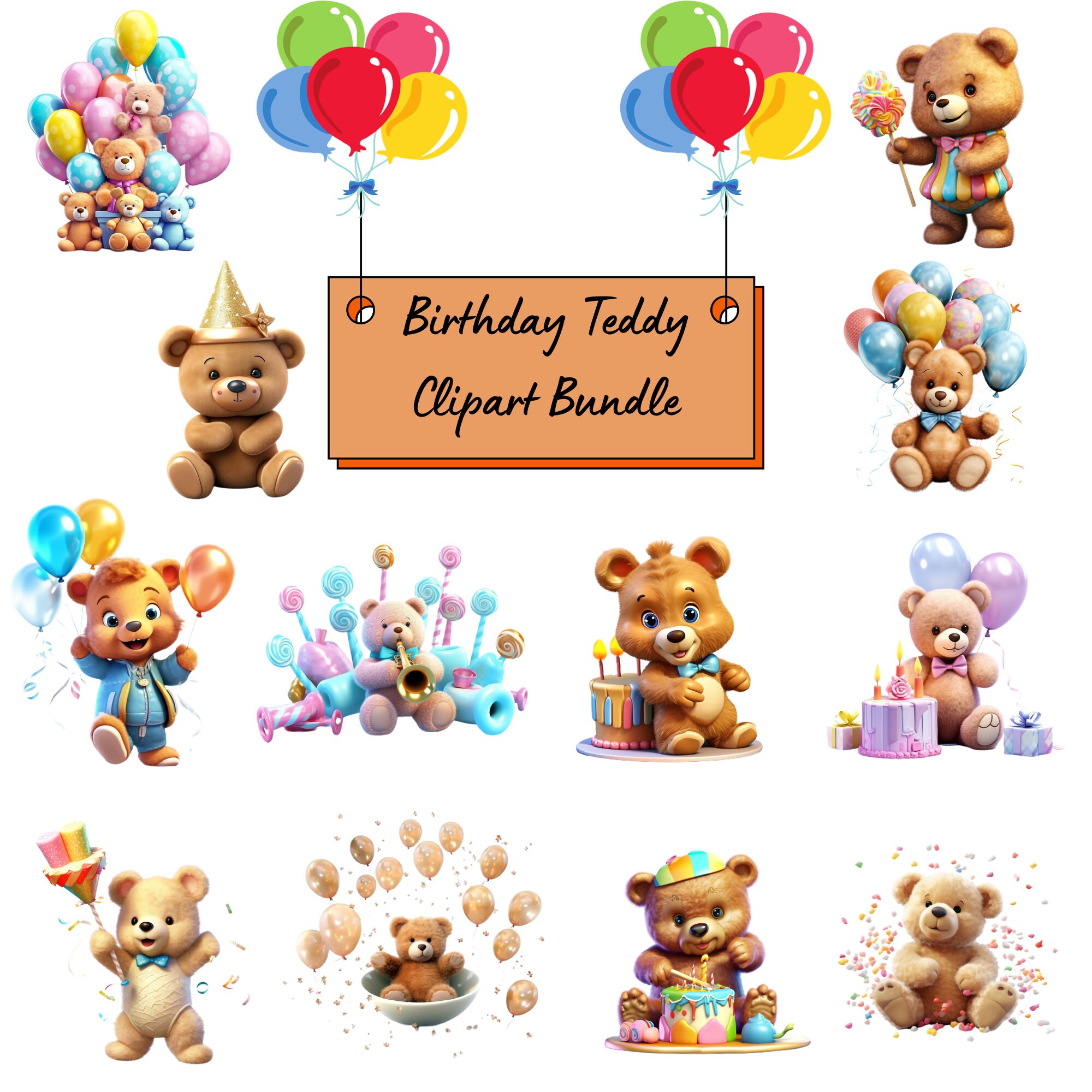 30 Birthday Teddy Bear Clipart Bundle Commercial Use Png, Teddy Bear ...