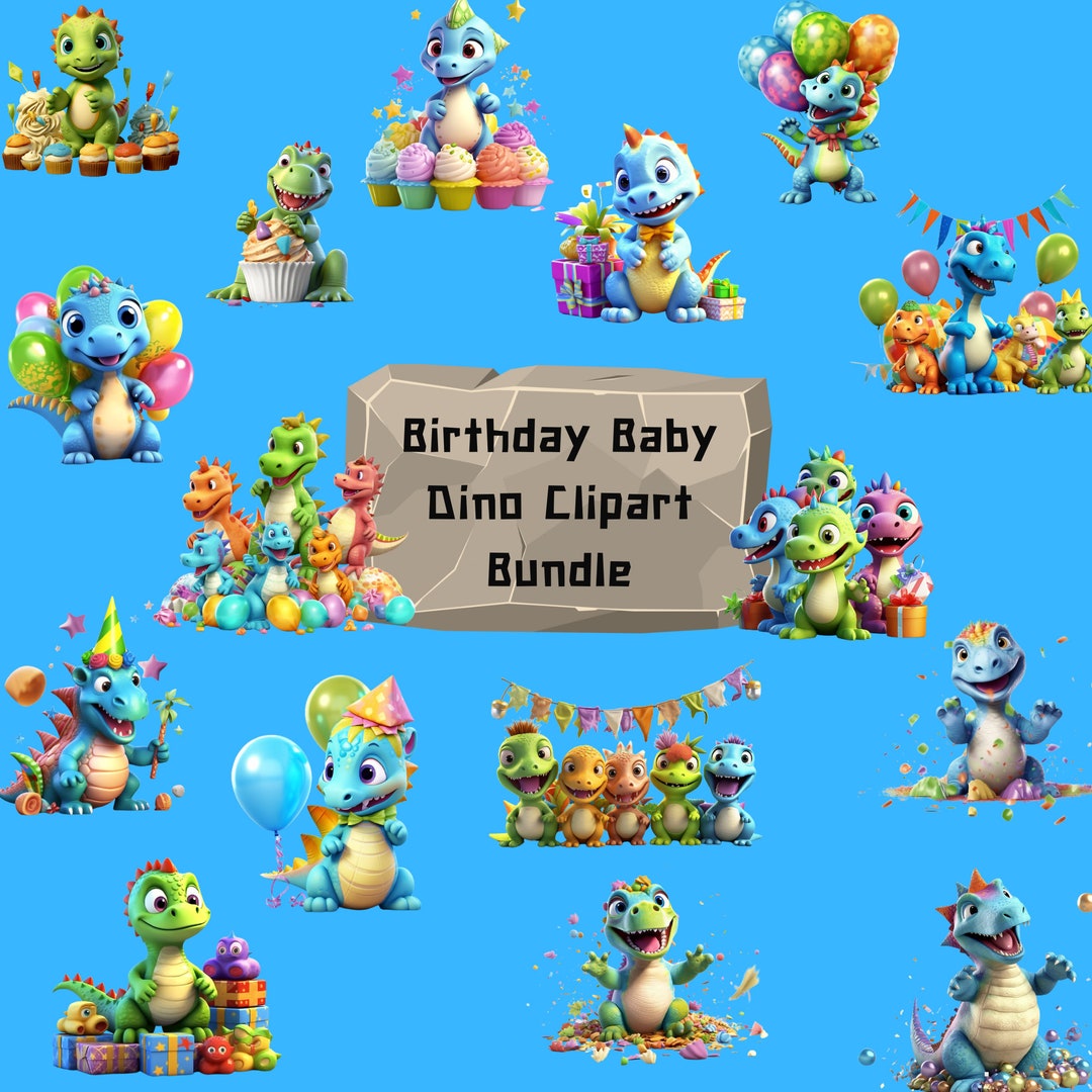 Birthday Dinos Clipart Bundle 20 Adorable Baby Dinosaur PNG Cute ...
