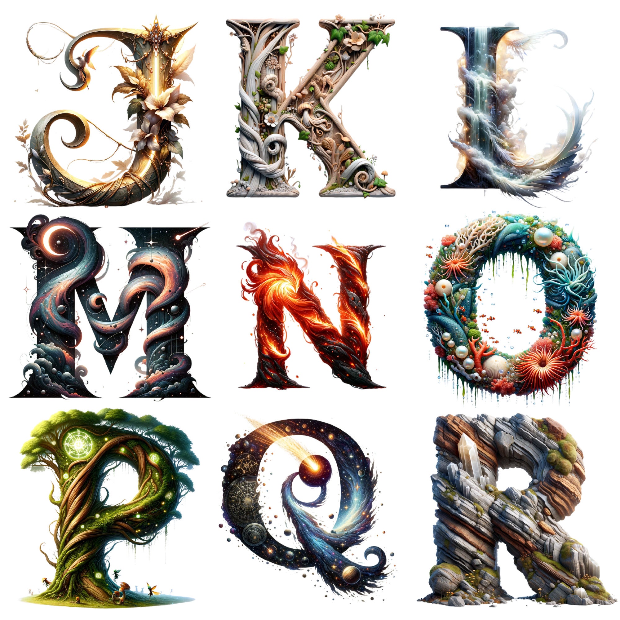 Fantasy Clipart Bundle: Decorative Letters PNG Alphabet Clipart Pack ...
