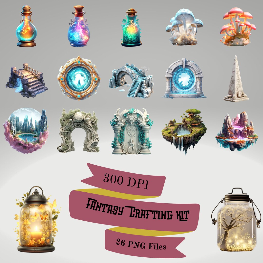 Fantasy Scene Creator Clipart Png Bundle: Magical World Crafting Kit ...