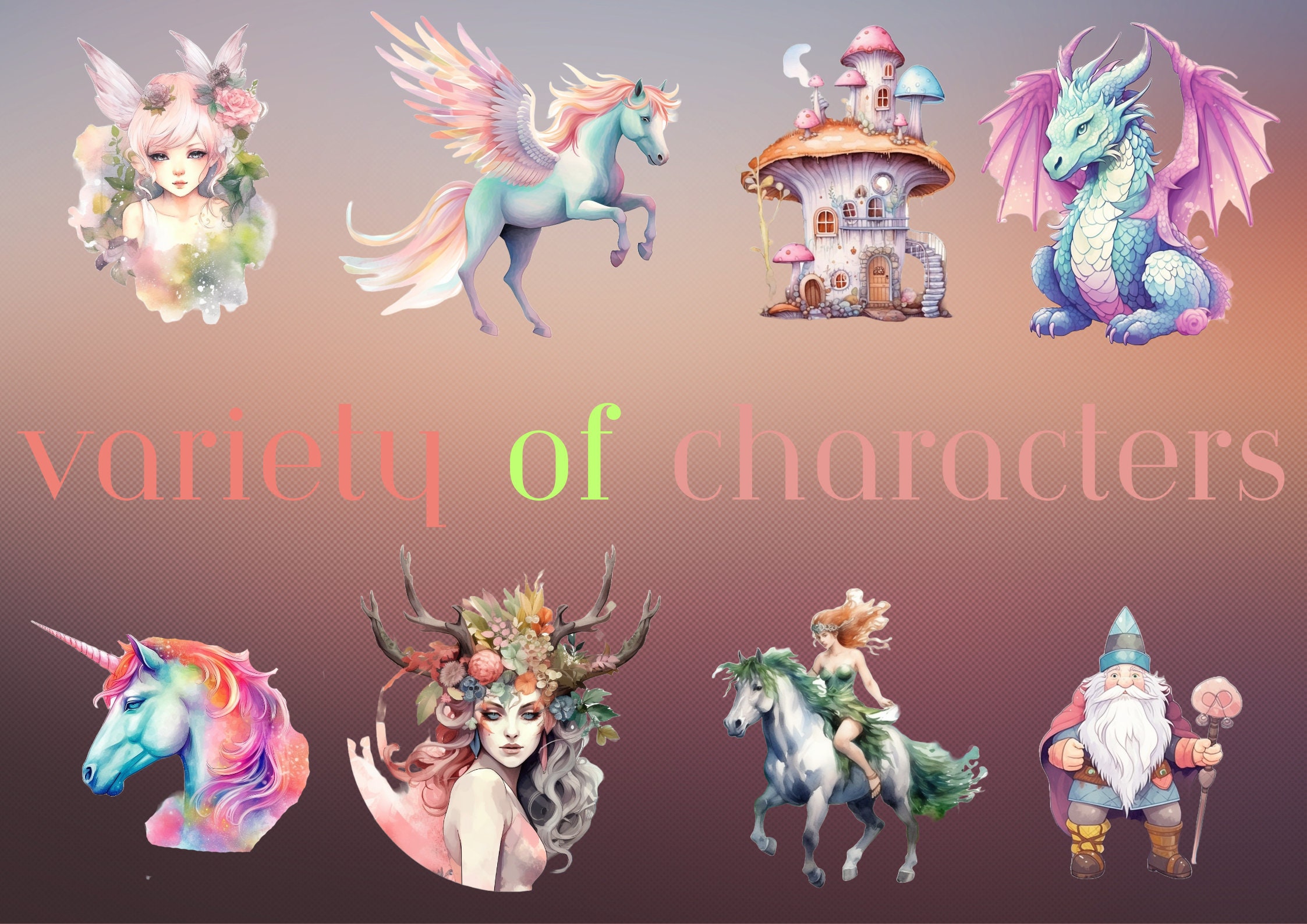 Magical Fantasy Clipart Bundle: Dragons Fairy Houses Wands - Etsy