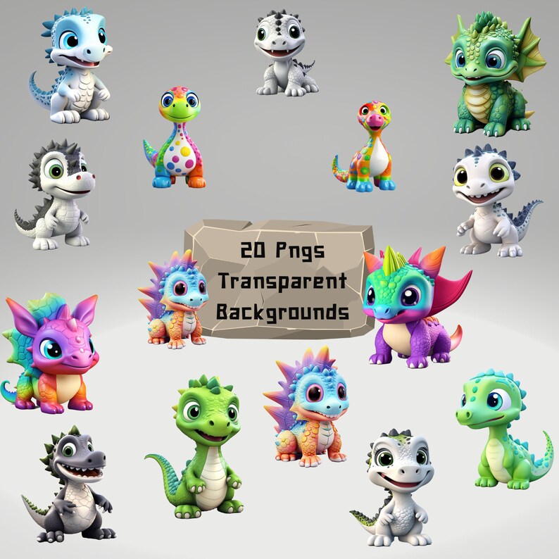 Cute Dinosaur Clipart Bundle, 20 Dinosaur Clipart Pngs, Dinosaur ...