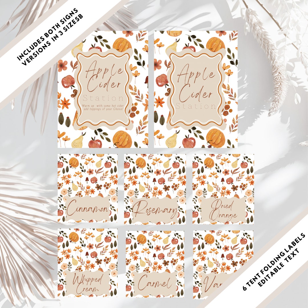 Editable Hot Apple Cider Bar Apple Cider Station Sign Menu Labels Baby ...