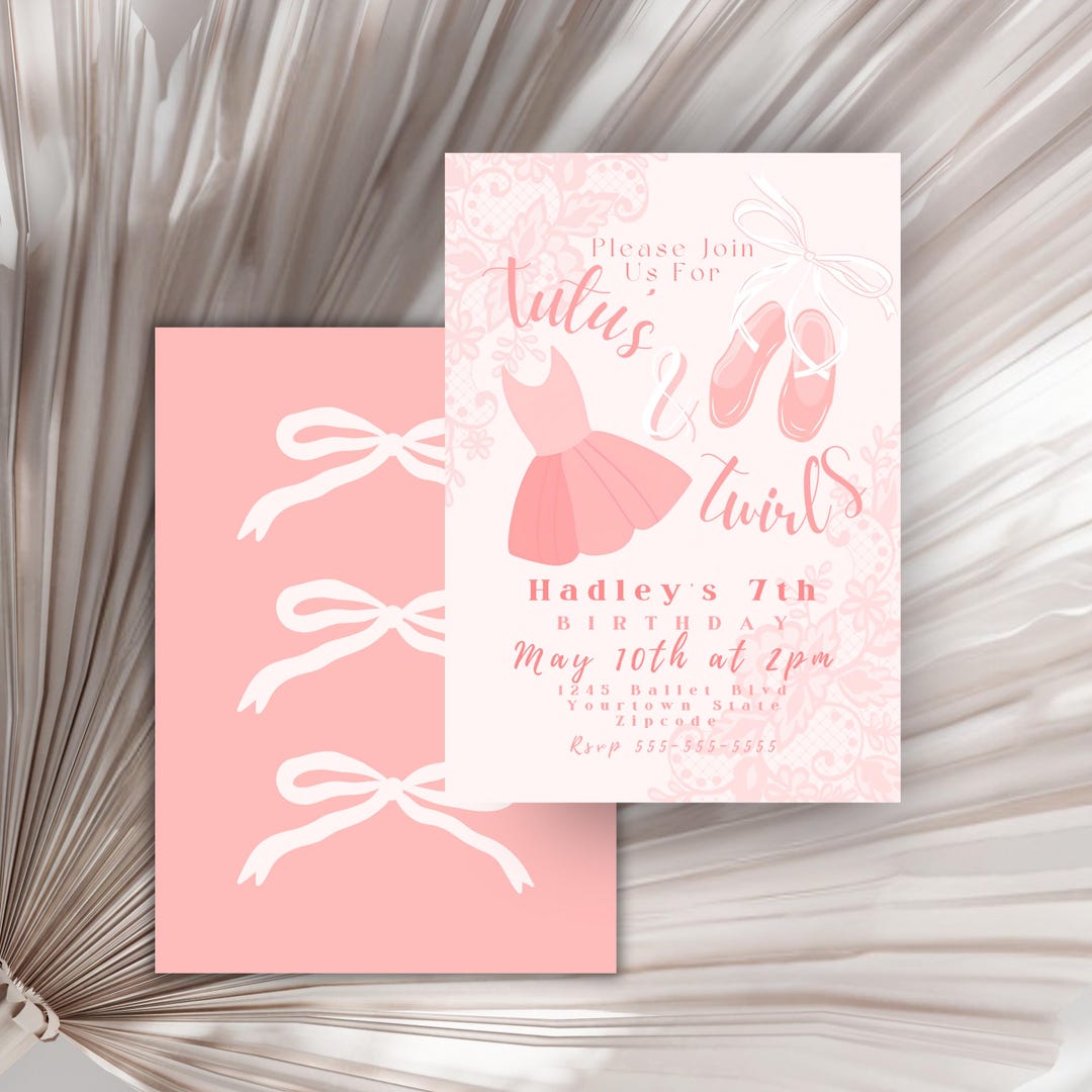 Editable Ballerina Party Invite Ballet Blush Themed Party Ballet Shoes ...