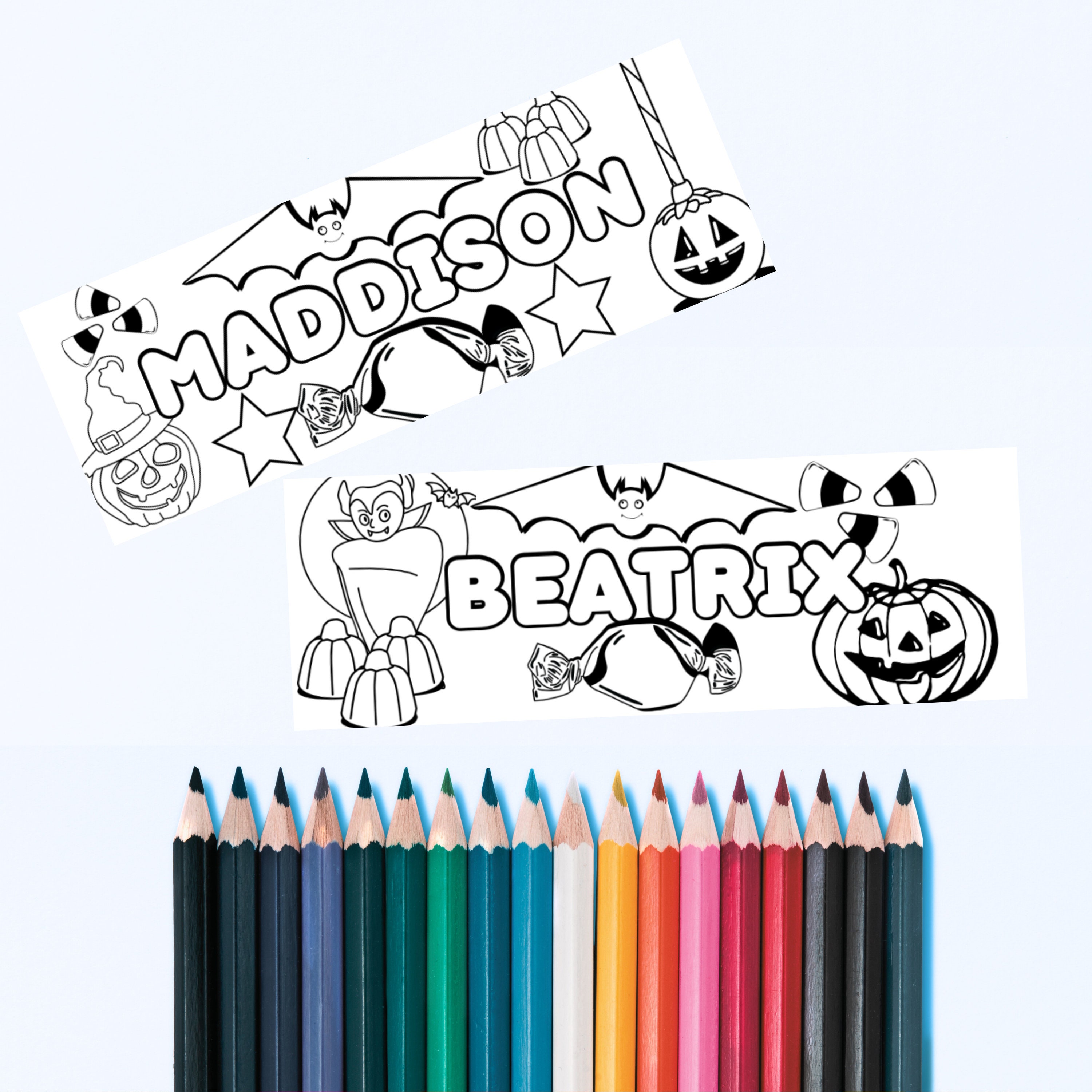 Printable Personalized Halloween Coloring Bookmark Set - Etsy