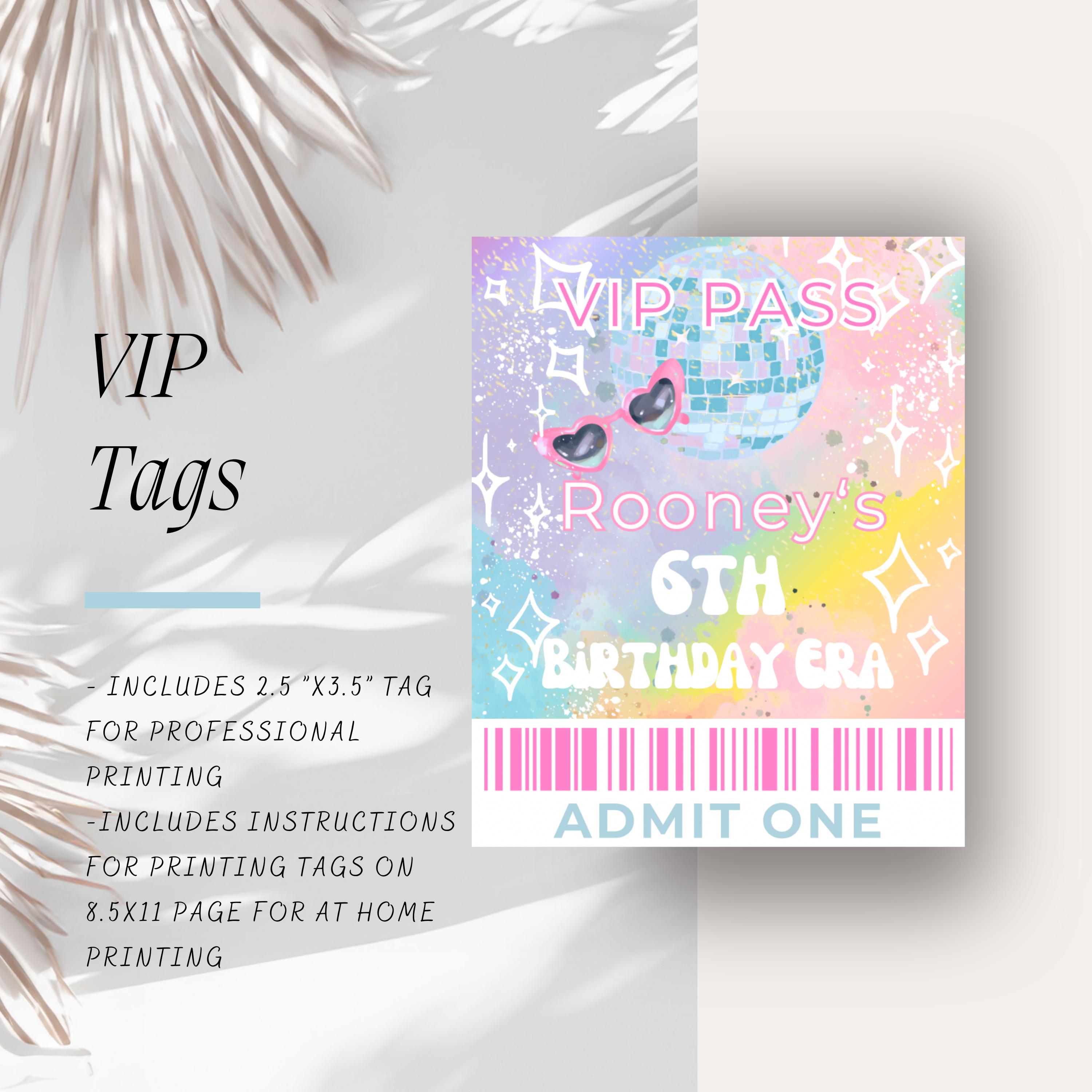 Editable Birthday Era Party VIP Tag Vip Pass You Tags Music Pop Singer ...
