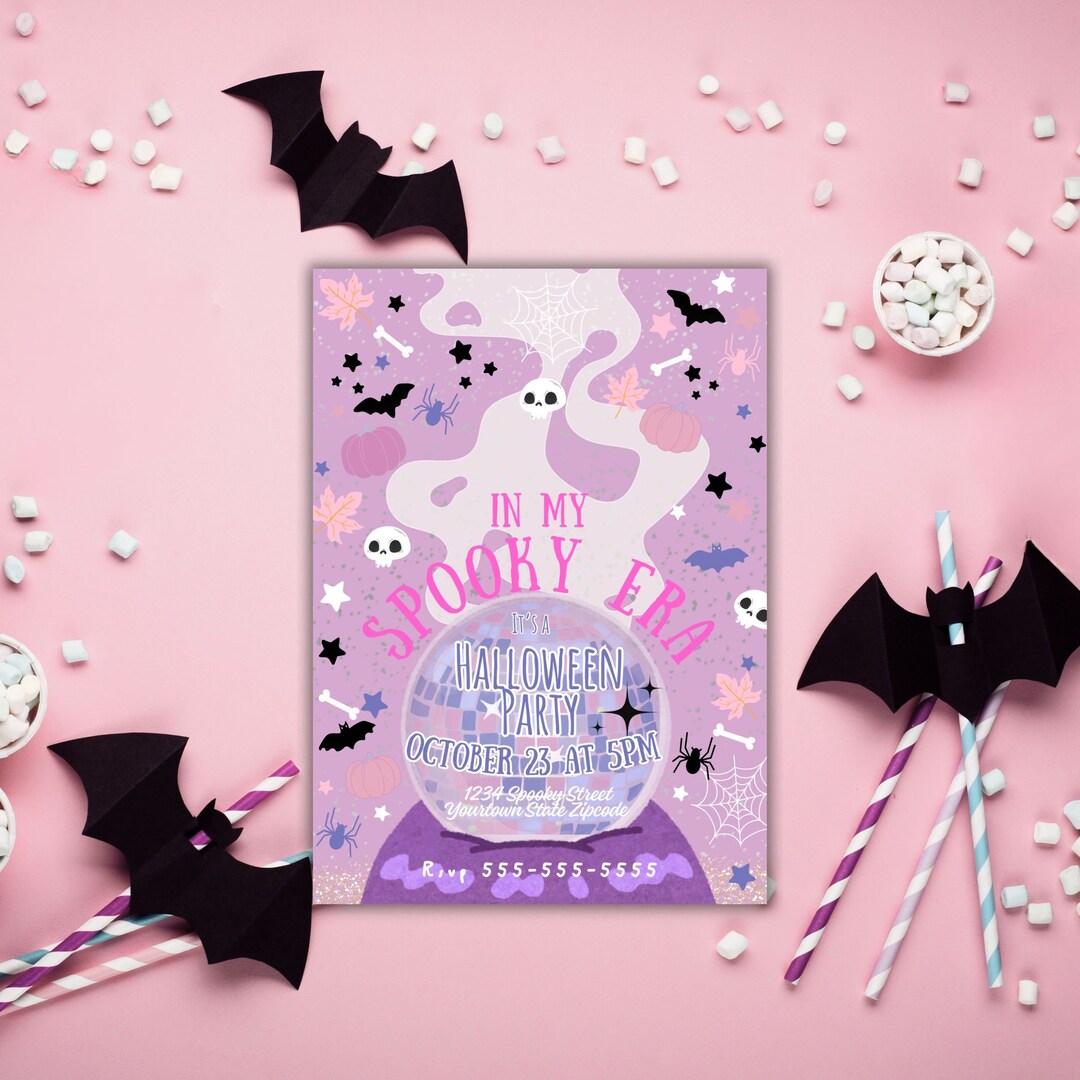 Editable Spooky Era Babe Birthday Lavender Witchy Invitation Halloween ...