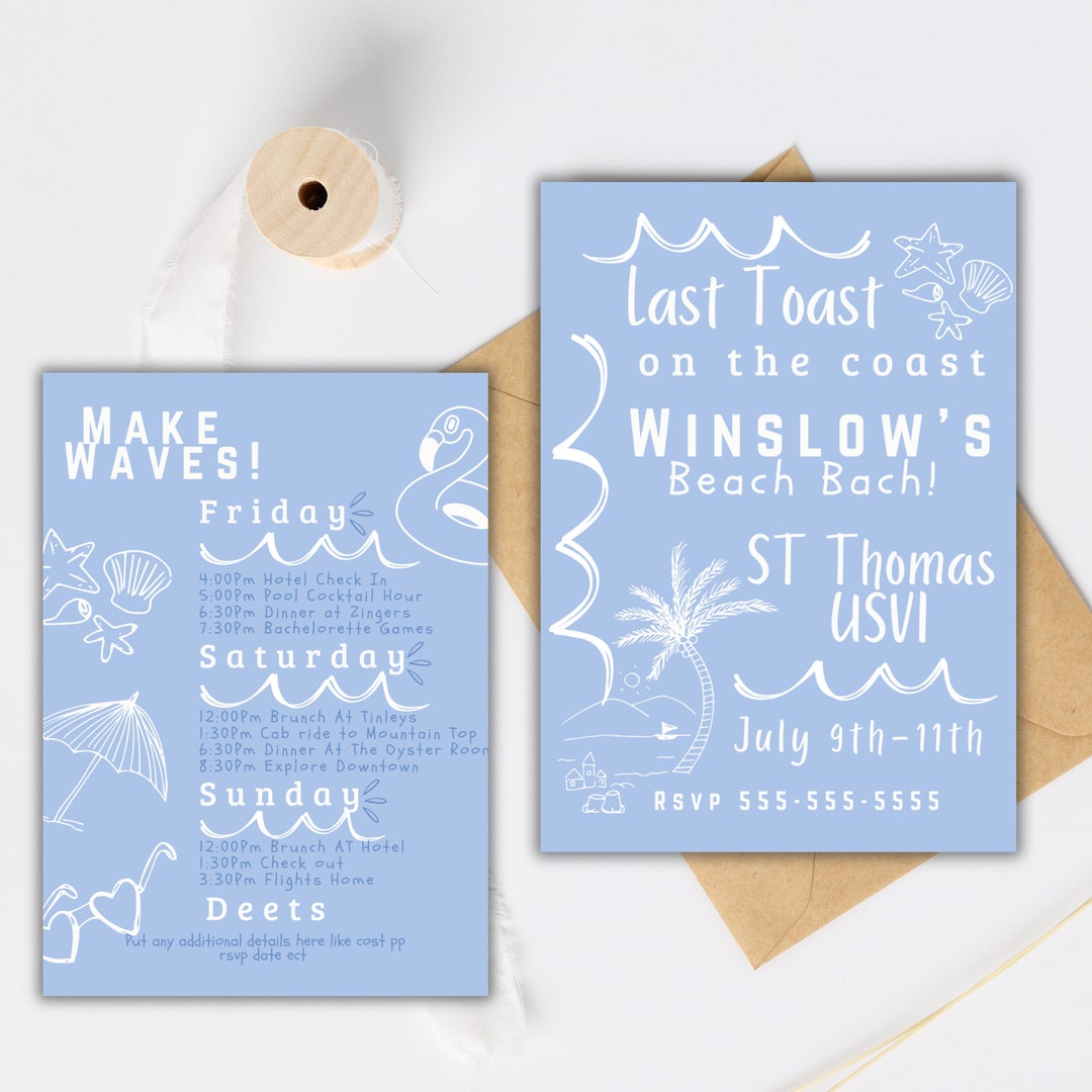 Editable- Last Toast on the Coast Bachelorette Invitation Coastal ...