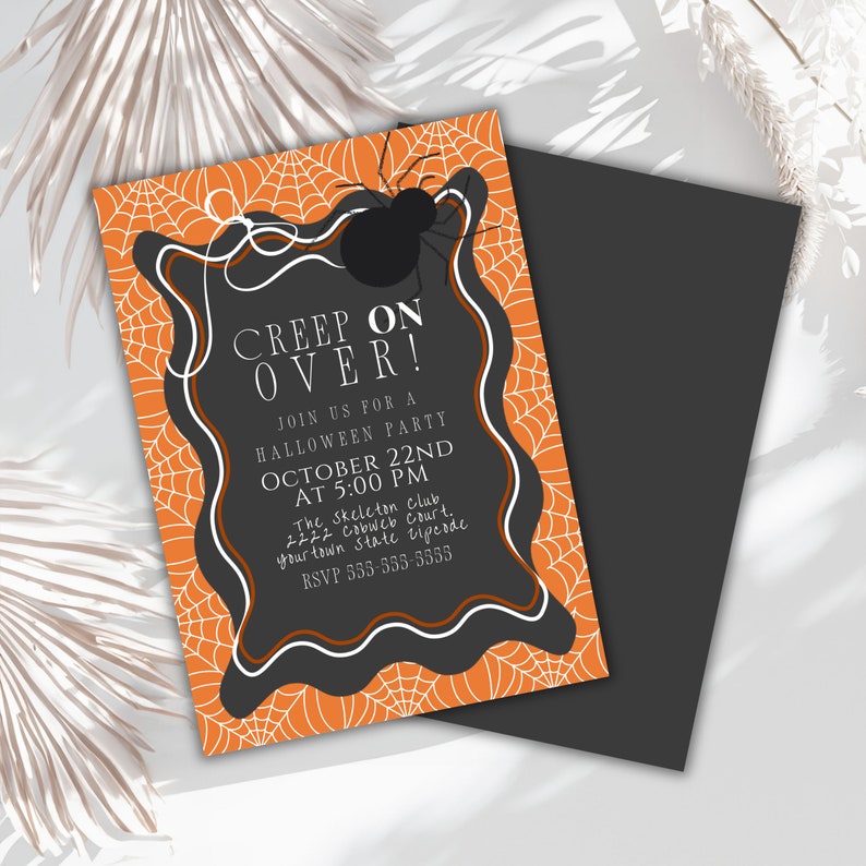 Editable Wavy Doodle Halloween Party Invite Elegant Halloween Spider ...