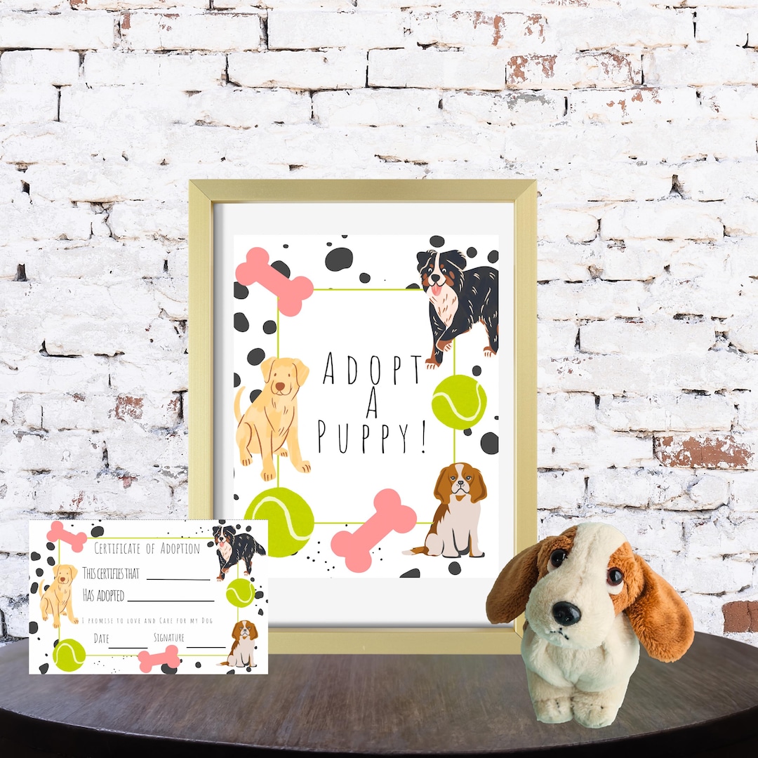 Editable ADOPT A PUPPY Certificate Printable Puppy Pawty Favor Adopt ...