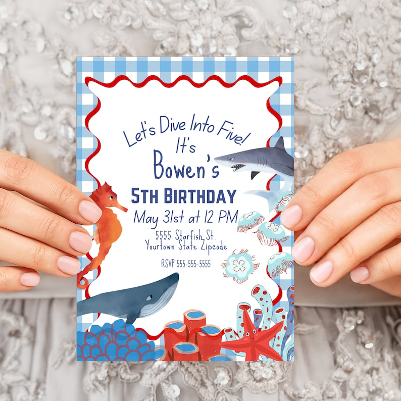 Editable Dive Into Five Invitation Beach Pool Party Boys 5th Birthday ...