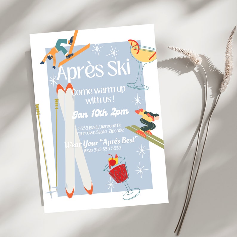 Editable Apres Ski Party Birthday Invite . Retro Ski Party, Cabin Party ...