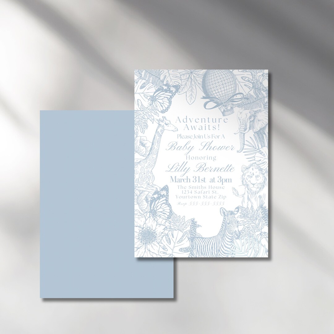 Editable Adventure Awaits Baby Shower Invite Safari Themed Toile Wild ...