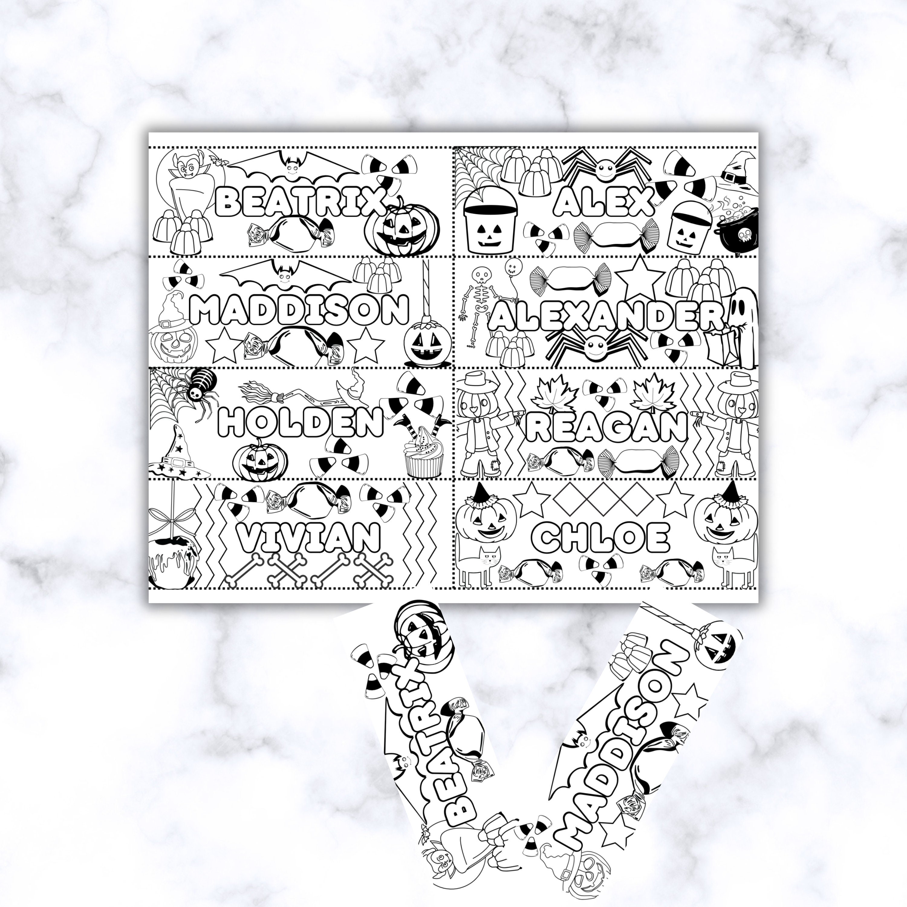 Printable Personalized Halloween Coloring Bookmark Set - Etsy