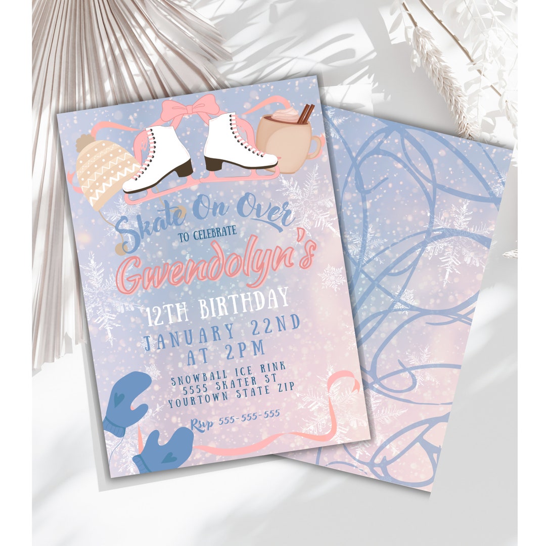 Editable Iceskating Invite, Skate on Over, Ice Queen Party , Figure ...