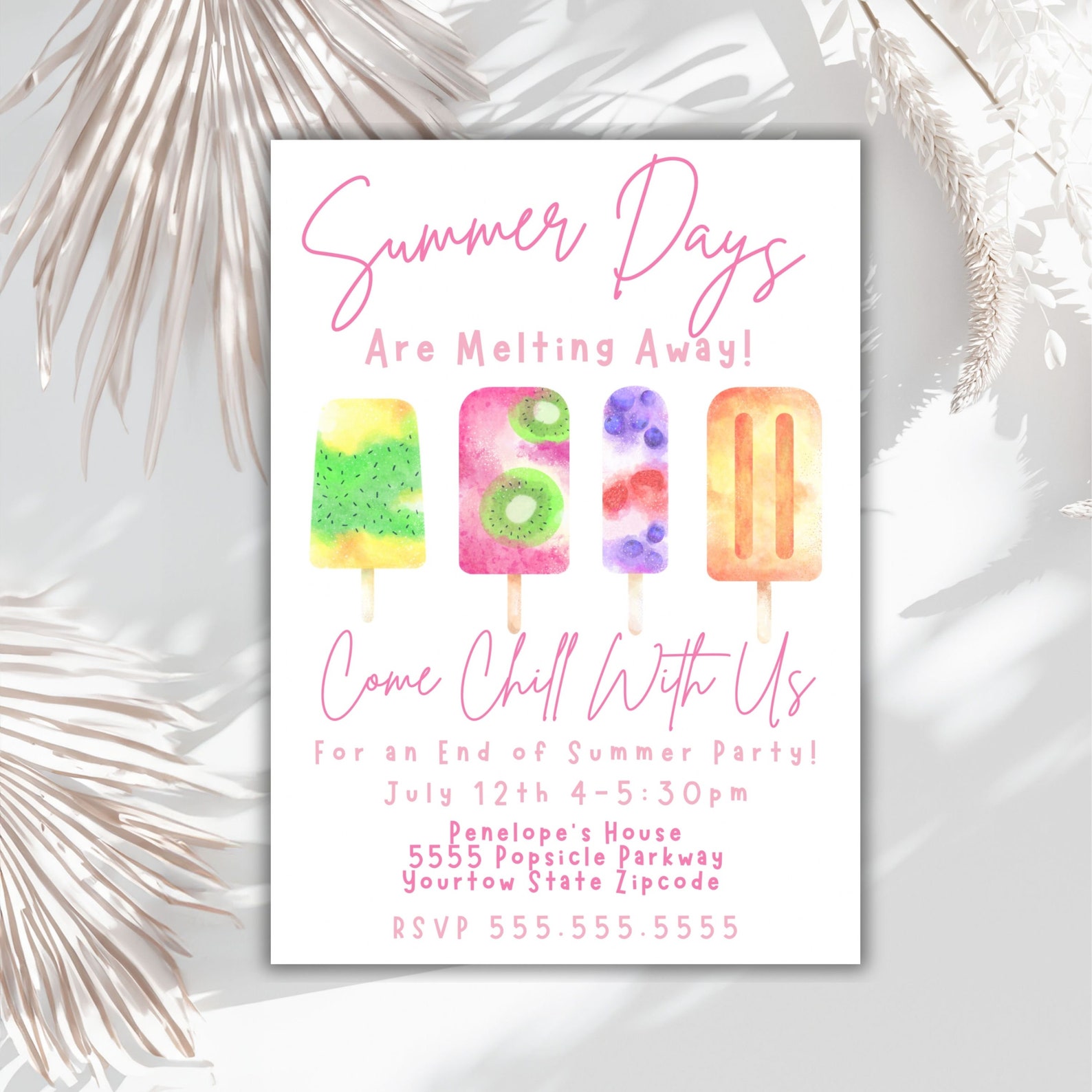 Editable Goodbye Summer Popsicle Party Invitation Retro Lets Chill ...