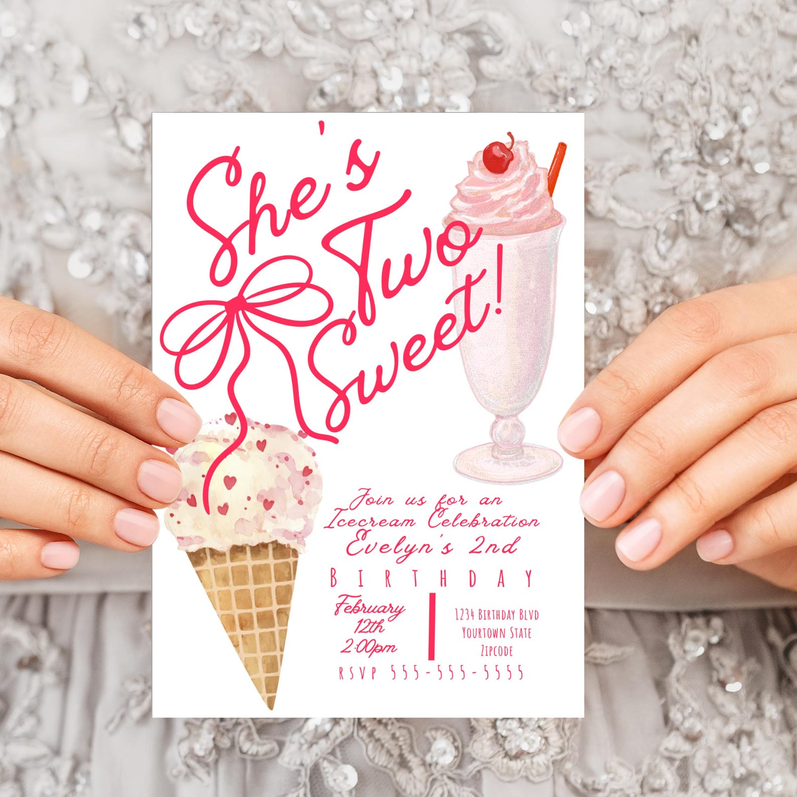 Editable Two Sweet Icecream Party Invitation 2nd Birthday so Sweet ...