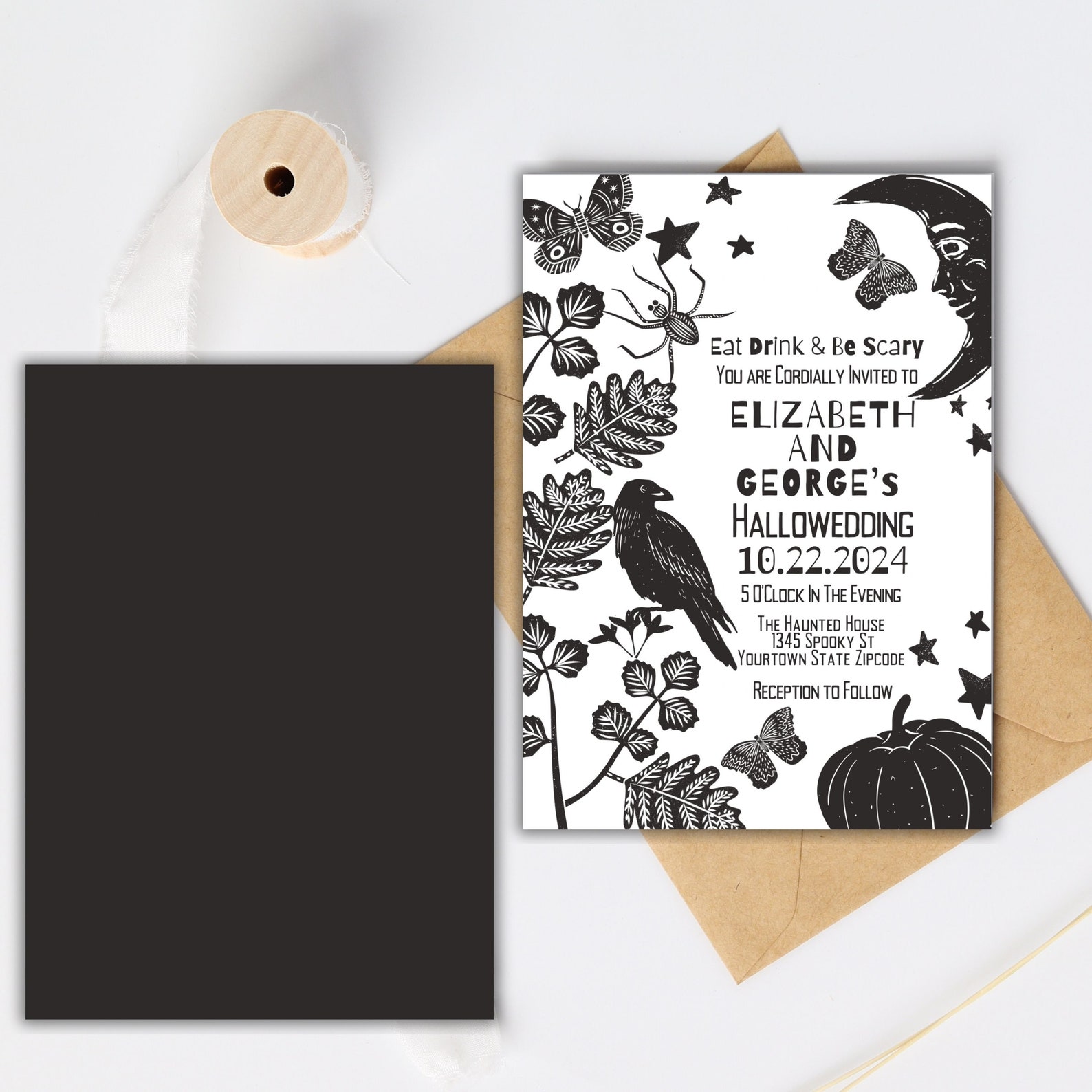 Editable Folk Halloween Wedding Rsvp Invite Hallowedding October Gothic ...