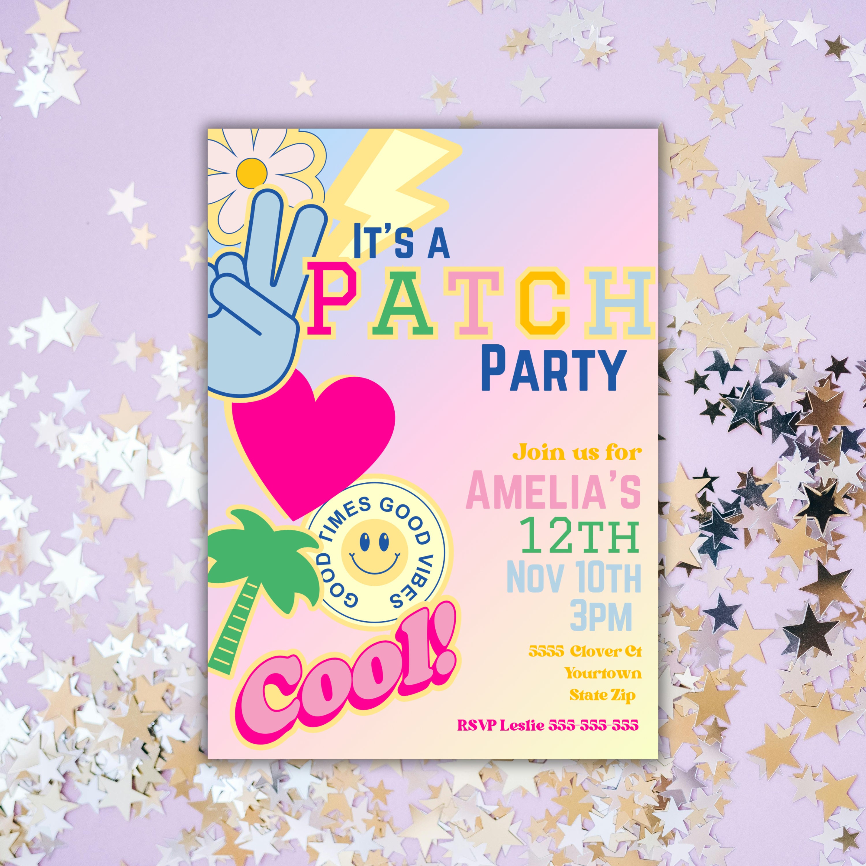 Patch Party Invitation: 90s Theme, Varsity Patches (editable Template ...