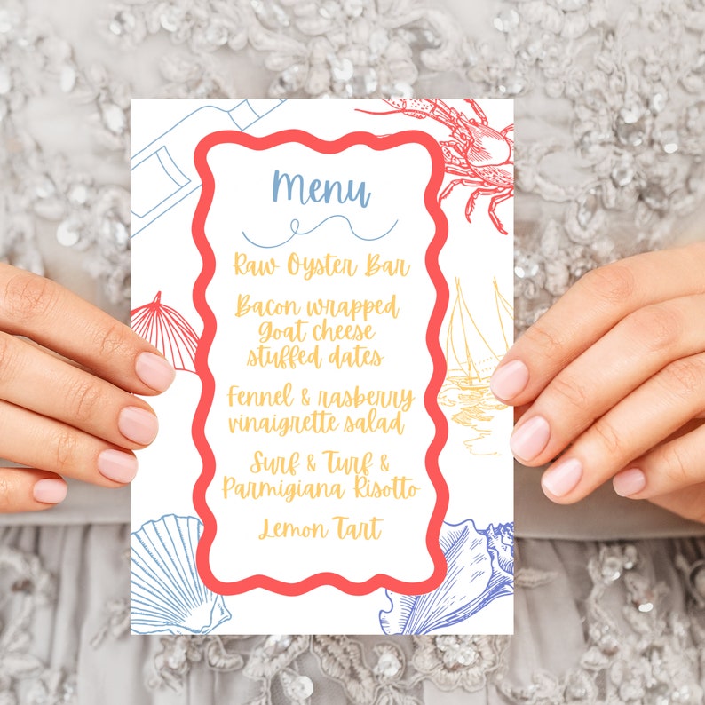 Editable-seafood Dinner Menu Dinner Party Ocean Beach Birthday Beach ...
