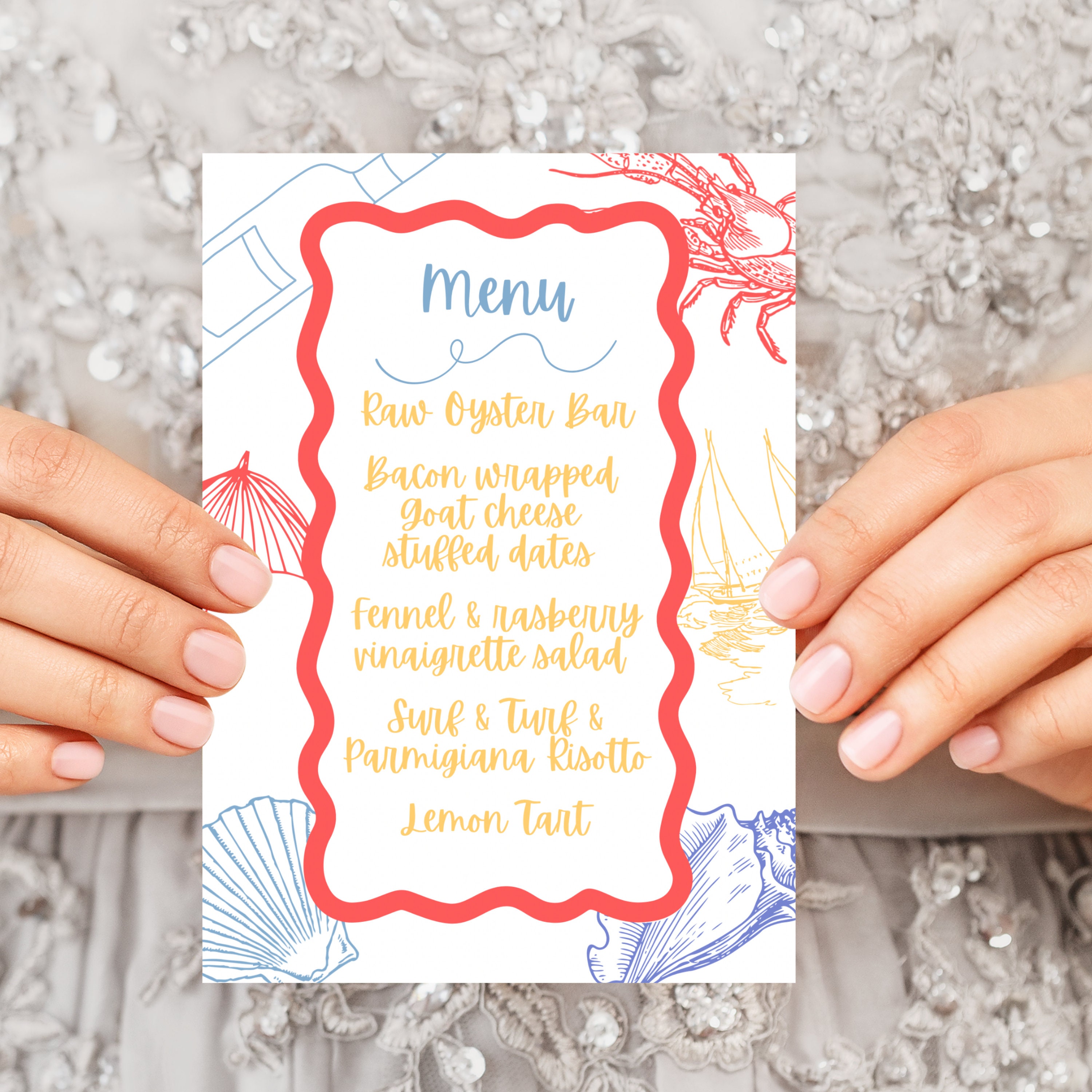 Editable-seafood Dinner Menu Dinner Party Ocean Beach Birthday Beach ...
