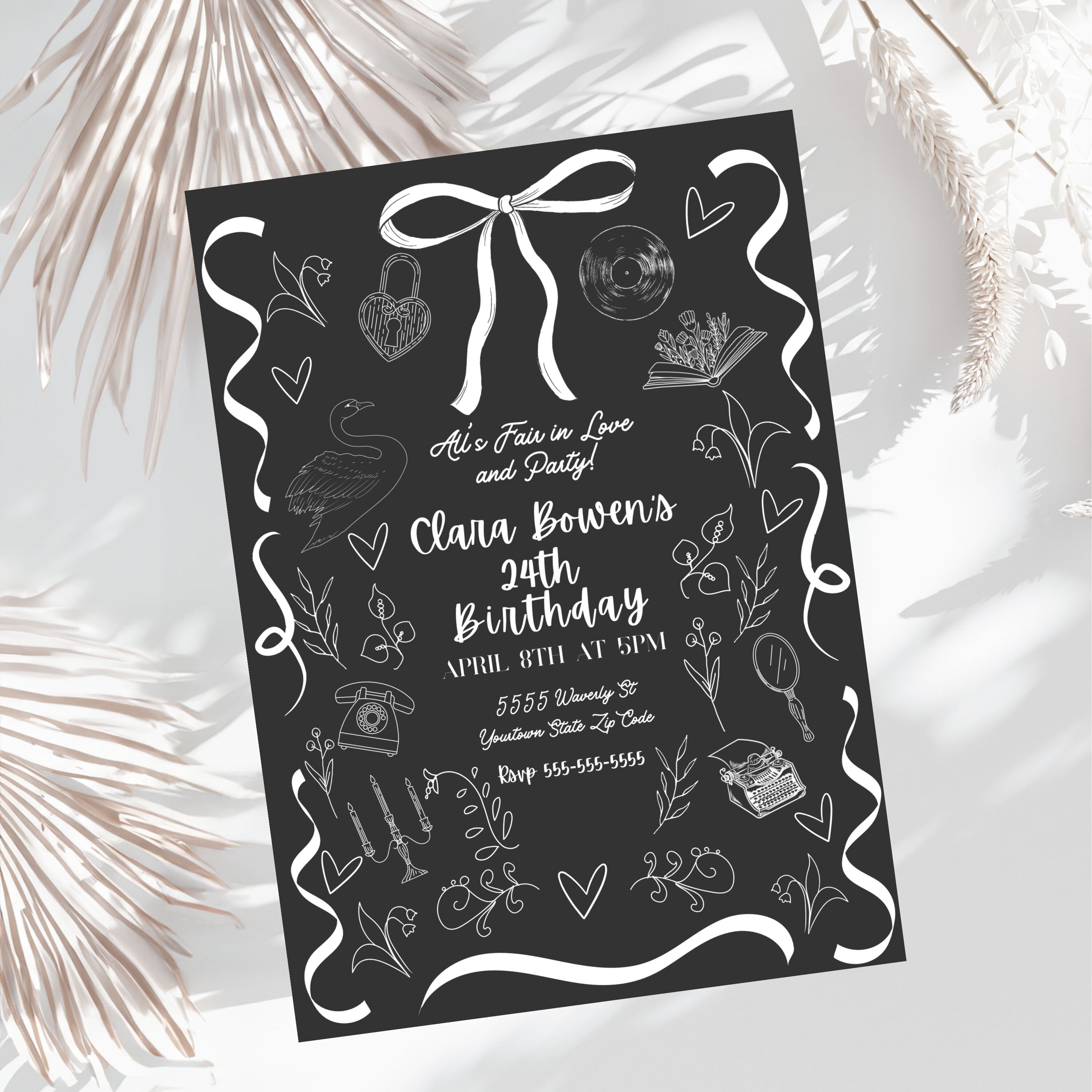 Editable TTPD Themed Fancy Bow Invites Poets Department Party Bow Theme ...