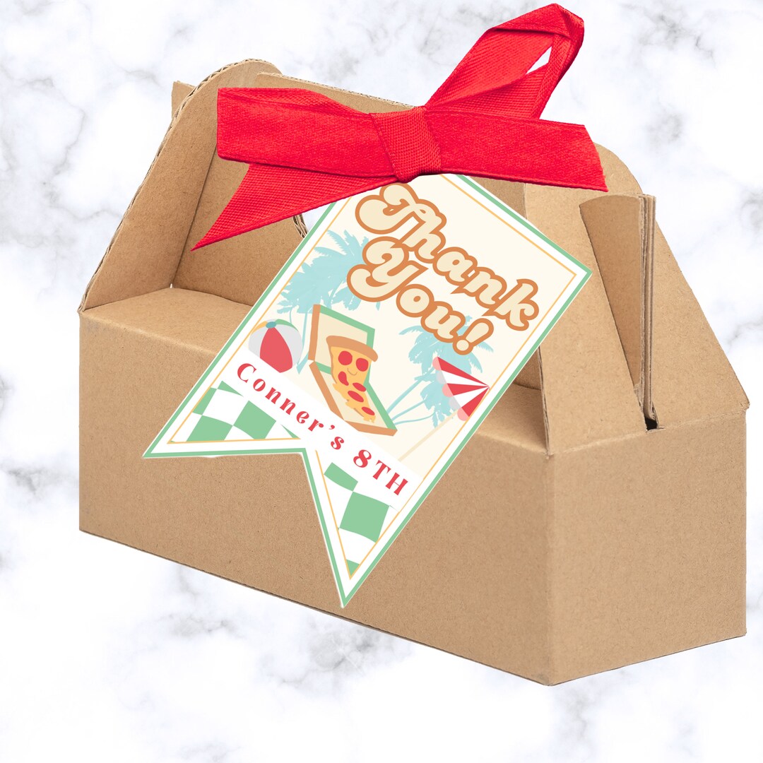 Editable Tag Pizza Pool Party Retro Birthday Favor Tag Thirteenth ...