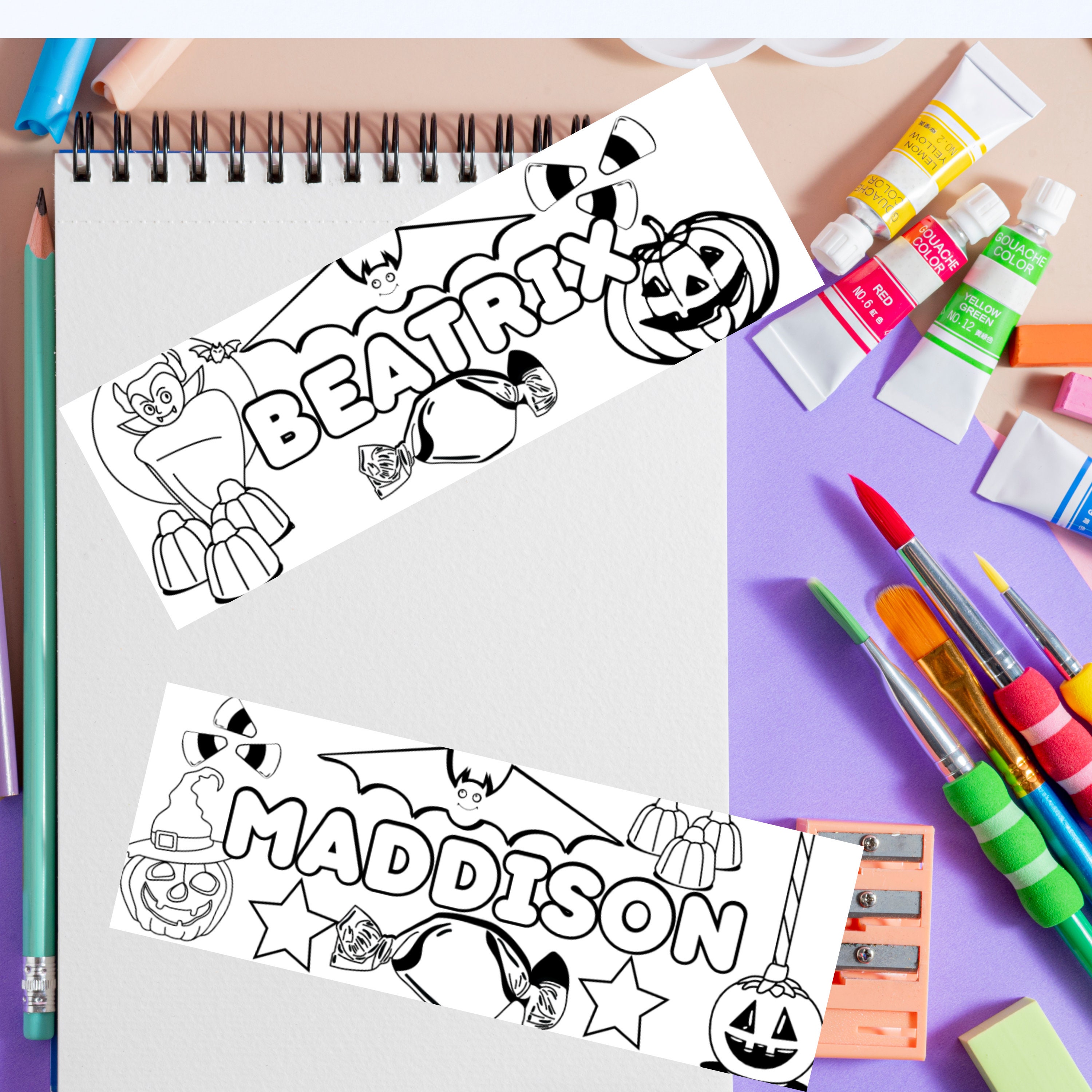 Printable Personalized Halloween Coloring Bookmark Set - Etsy