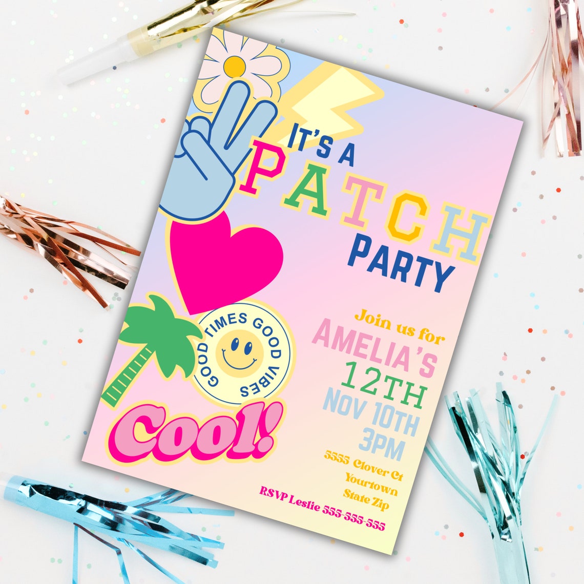 Editable Patch Party 90s Party Invitation Patches Themed Printable ...