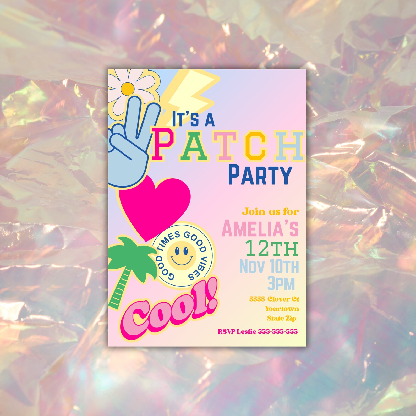 Patch Party Invitation: 90s Theme, Varsity Patches (editable Template ...