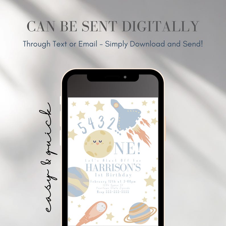 Editable Blast off to the Moon Outer Space Moon Themed Invite Star Boys ...