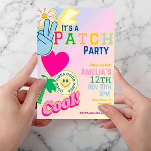 Editable Patch Party 90s Party Invitation Patches Themed Printable ...
