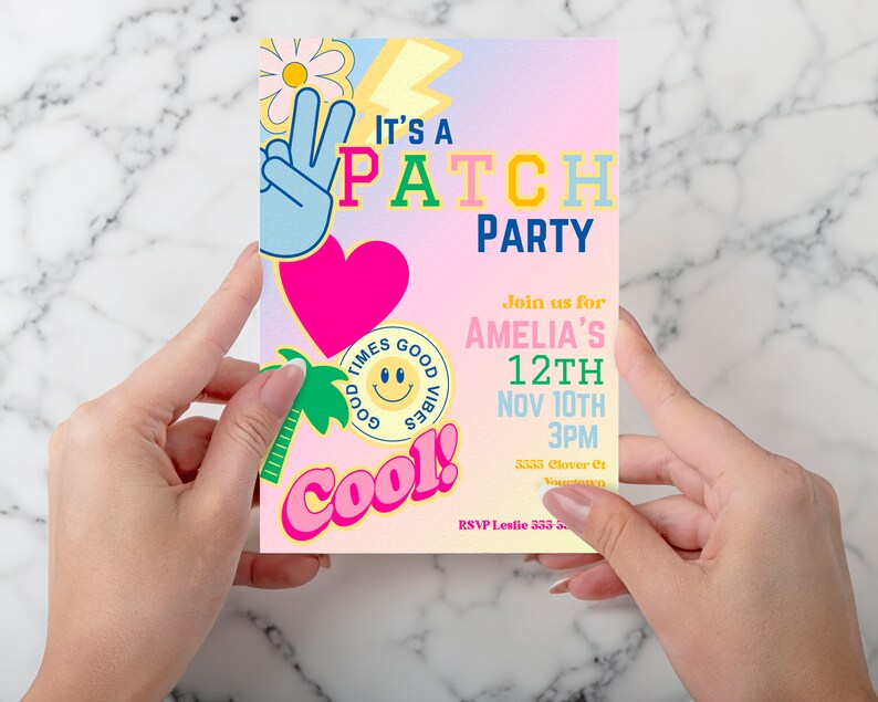 Editable Patch Party 90s Party Invitation Patches Themed Printable ...