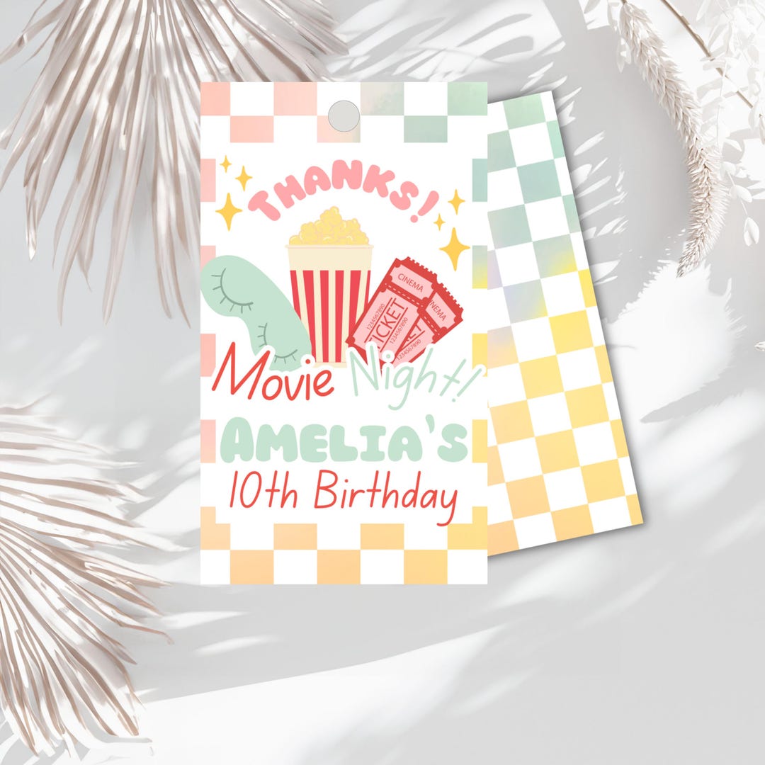 Sleepover Favor Tag Movie and Pajamas Slumber Party Slumber Party Party ...