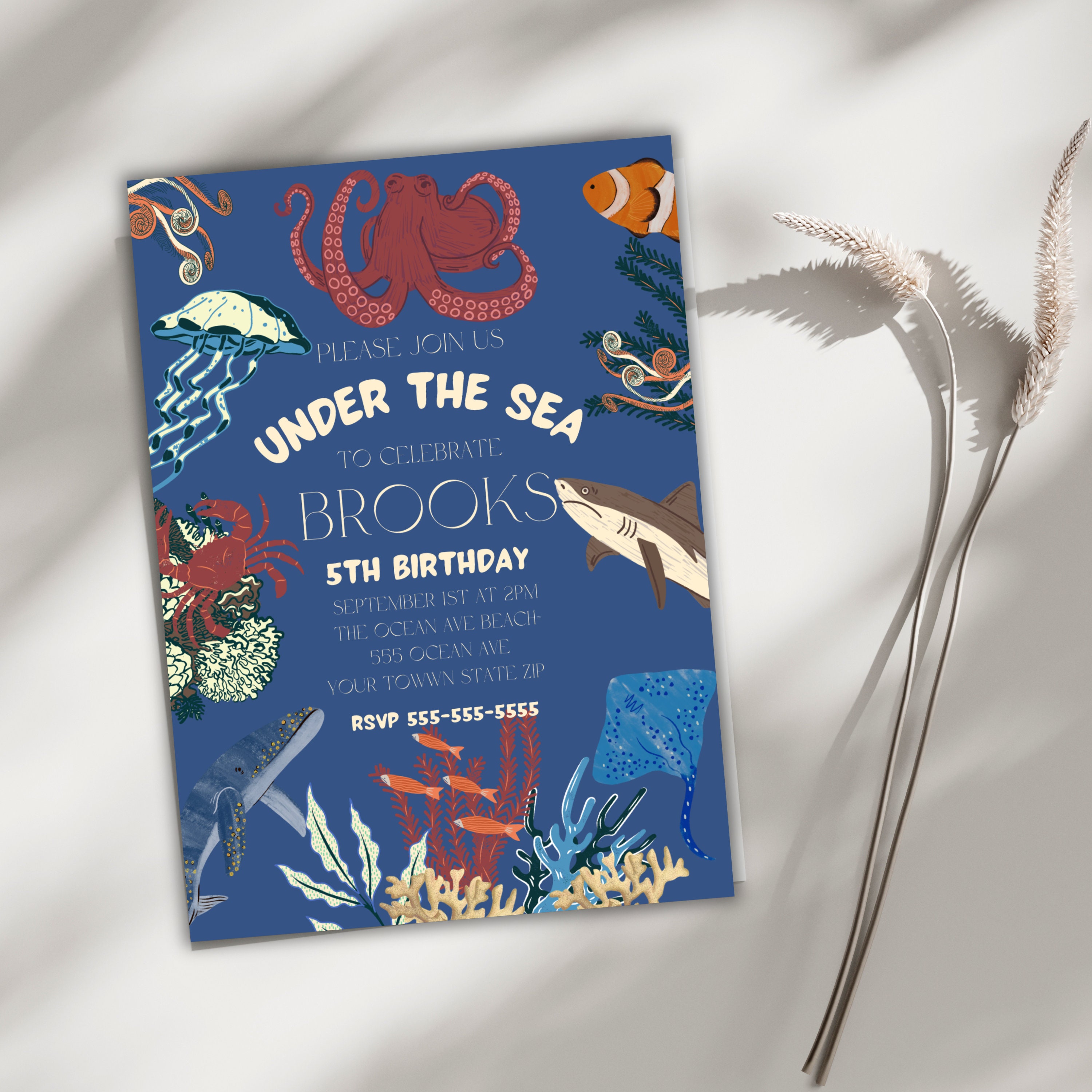 Editable-under the Sea Animals Invite Party Ocean Nautical Birthday ...