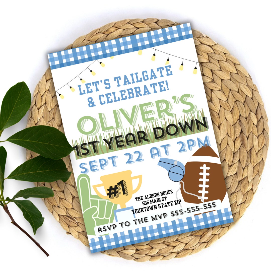 Football 1st Birthday Invitation – Gingham Tailgate Theme (printable ...