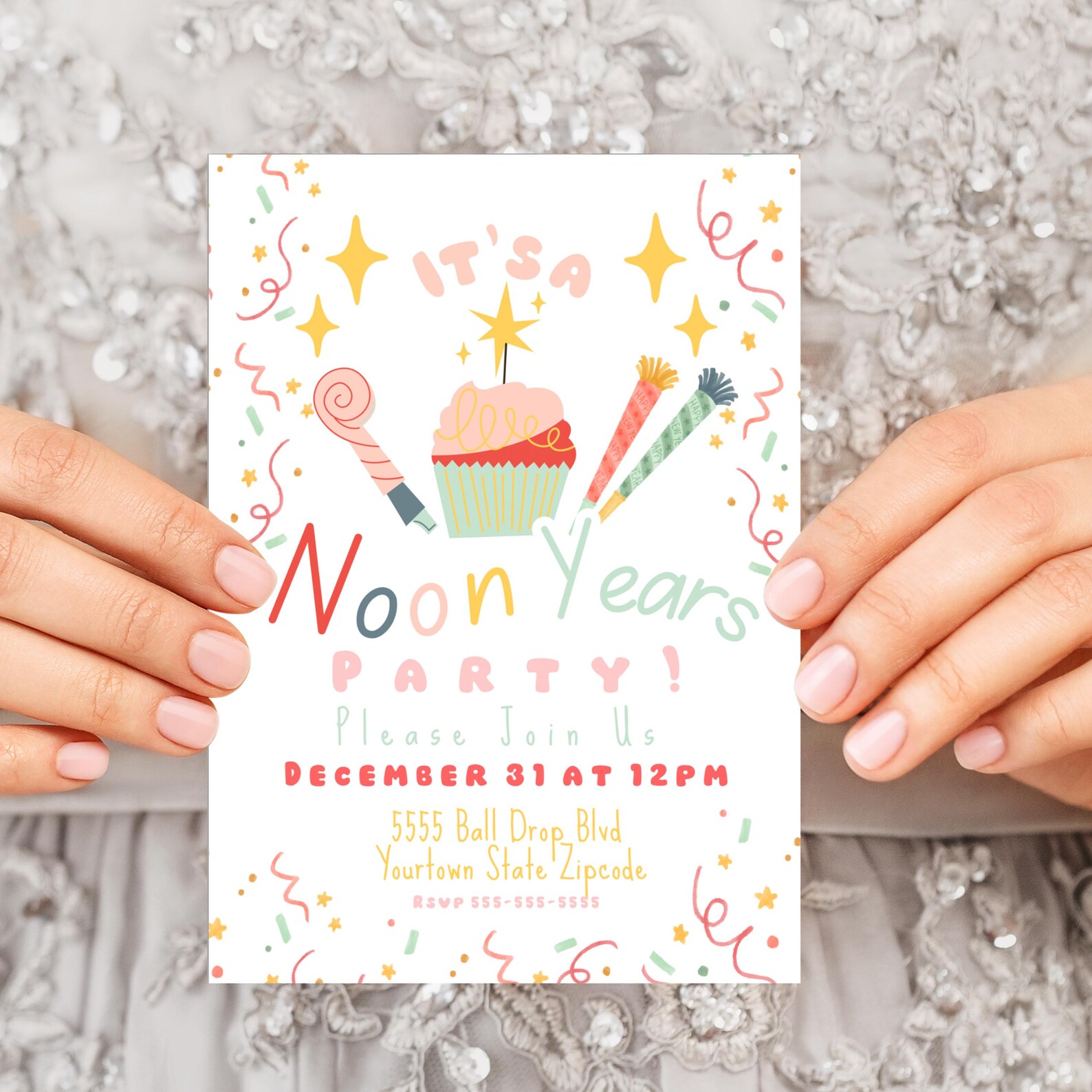 Editable Noon Years Kids Invite Party New Year’s Eve Digital Invitation ...
