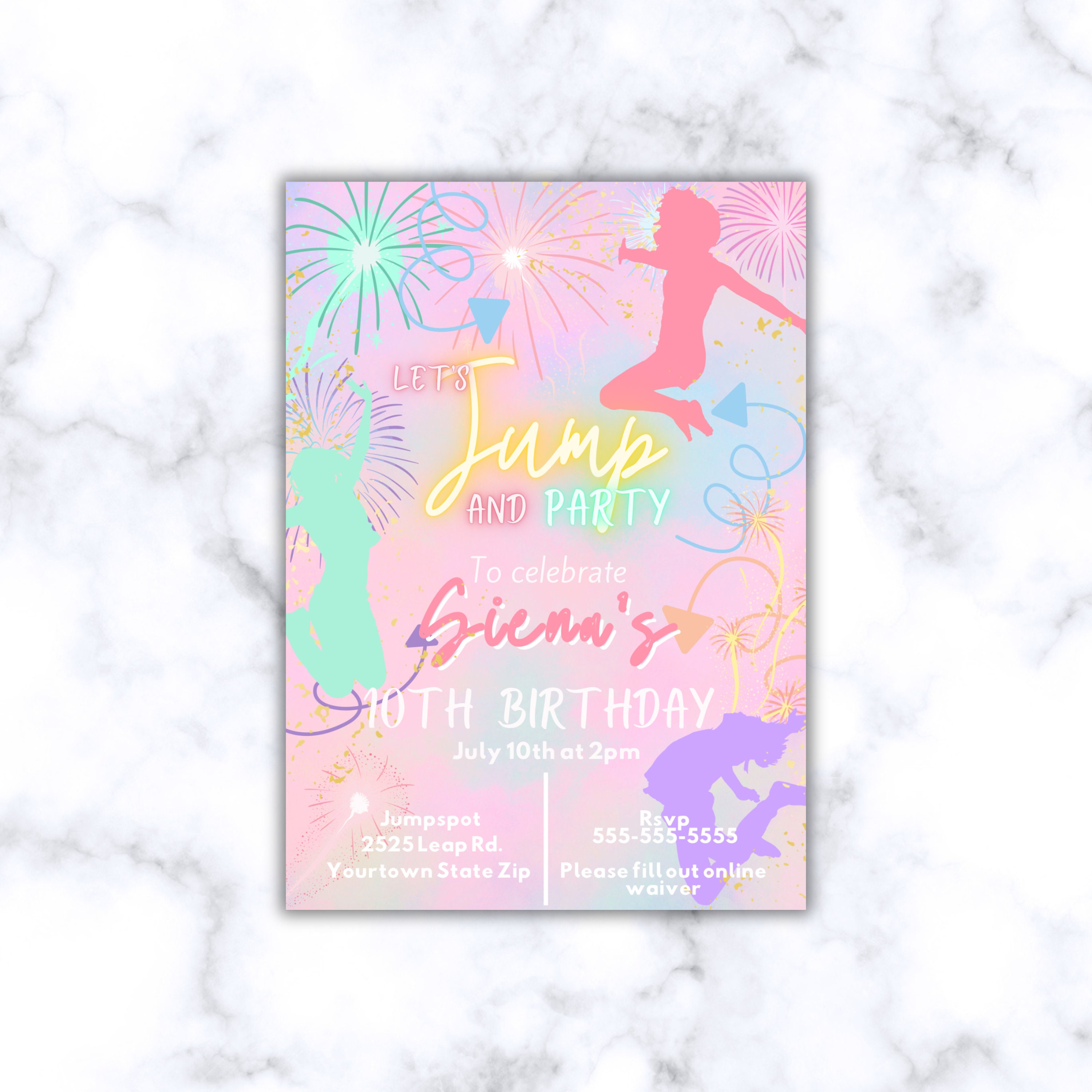 Editable Jump Party Invite Trampoline Park Jump Birthday, Bouncy Castle ...