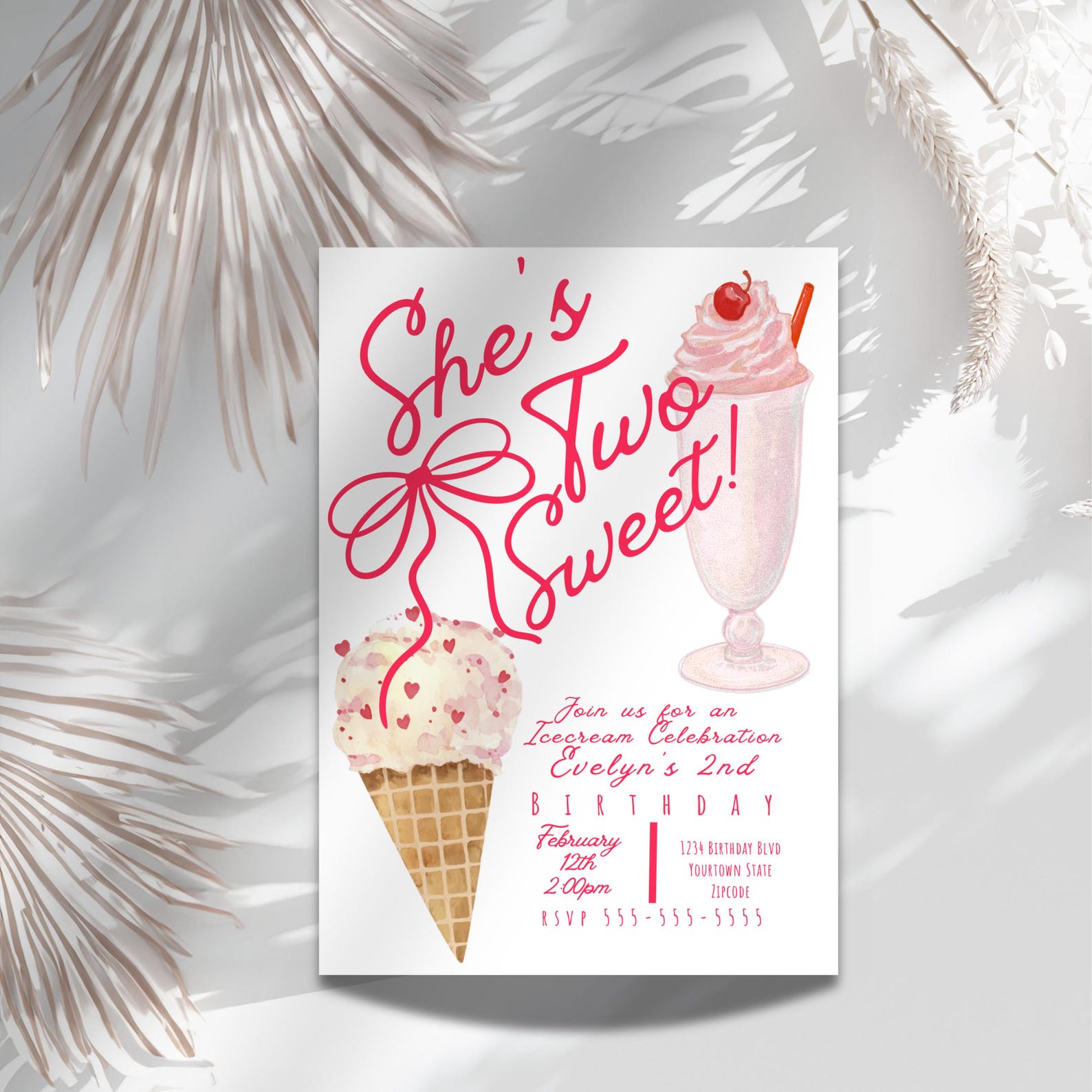 Editable Two Sweet Icecream Party Invitation 2nd Birthday so Sweet ...