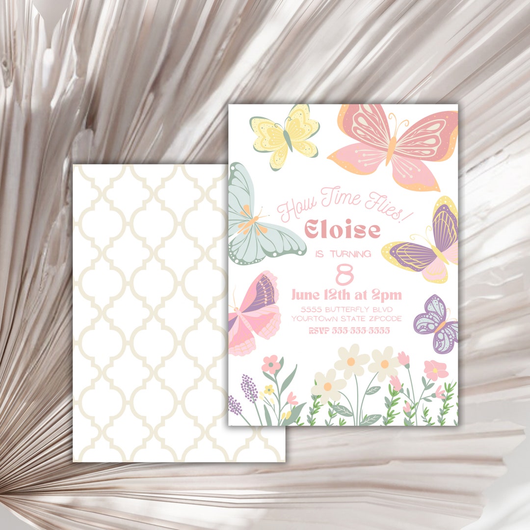 Editable Butterfly Pastel Themed Birthday Party Invite Enchanted Fairy ...