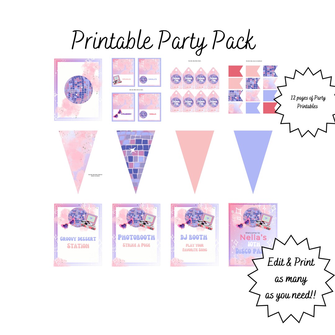 Editable Invite Disco Ball Party Set ,disco Party Supplies Dance Decor ...