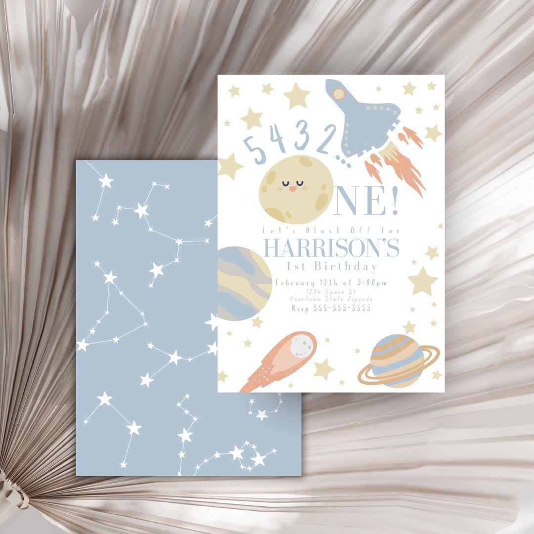 Editable Blast off to the Moon Outer Space Moon Themed Invite Star Boys ...