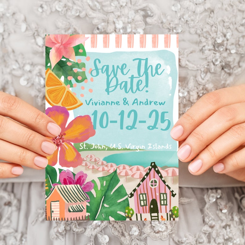 Destination Save the Date Digital Sketch Doodle Florida Tropical Save ...