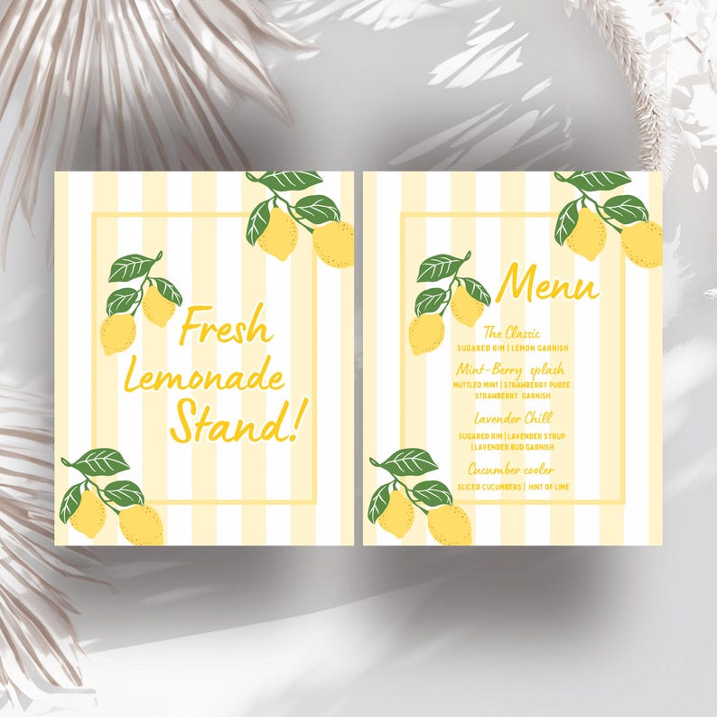 Editable Lemonade Stand Sign Menu Baby Shower Lemonade Bar Favor ...