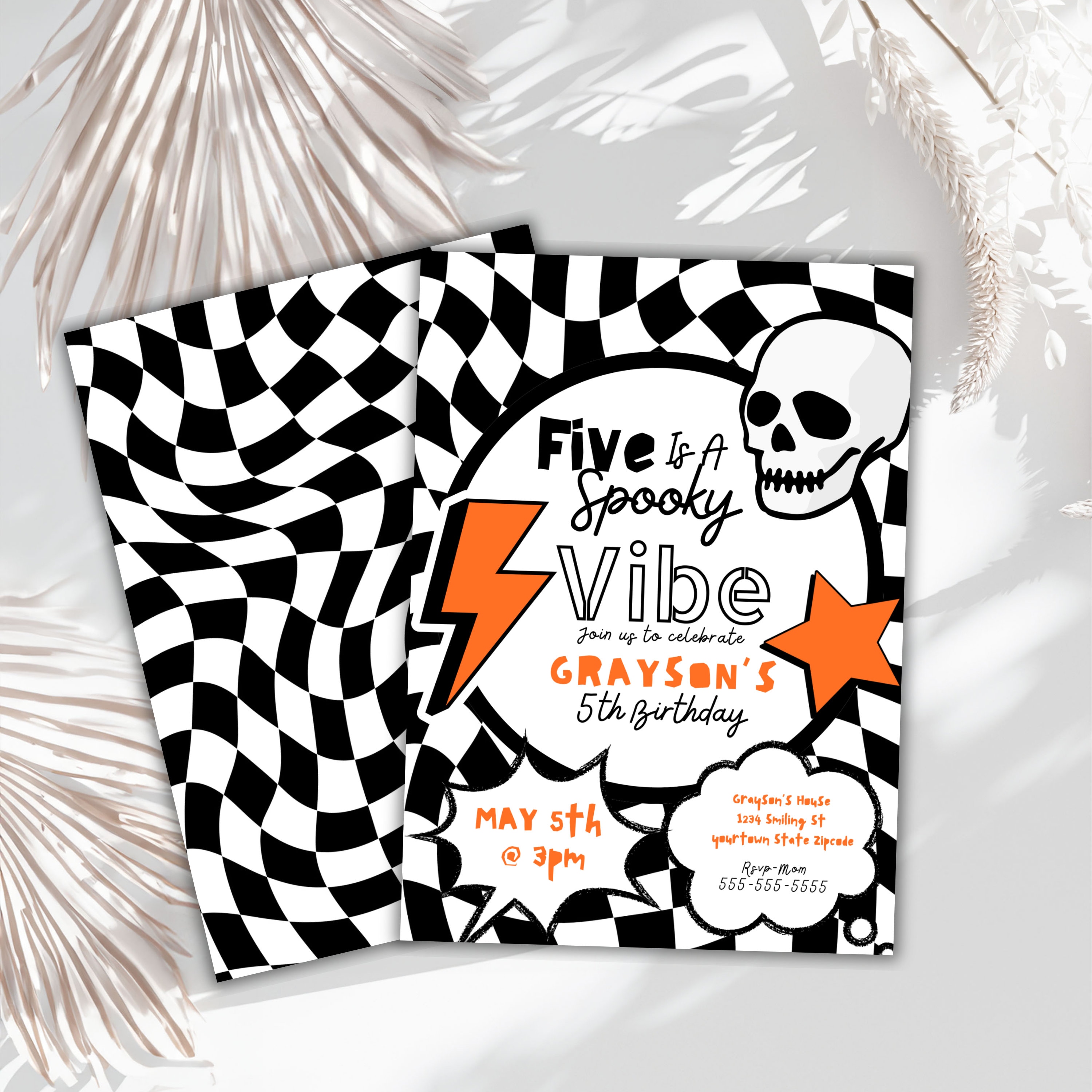 Editable Five a Vibe Spooky Dude Invite Cool 5th Birthday Party 90s ...
