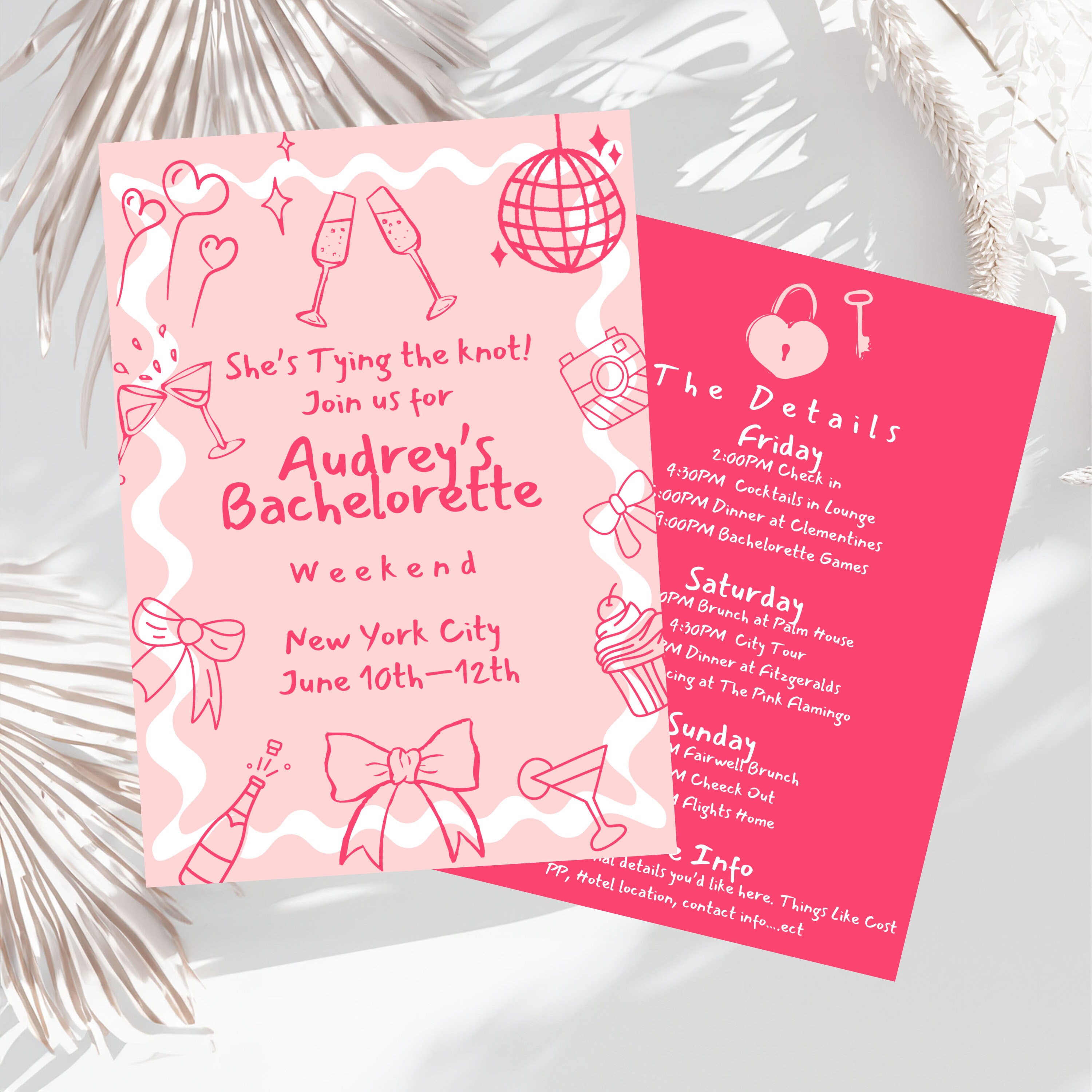 Editable Coquette Bachelorette Disco Handrawn Bachelorette Invites Bow ...