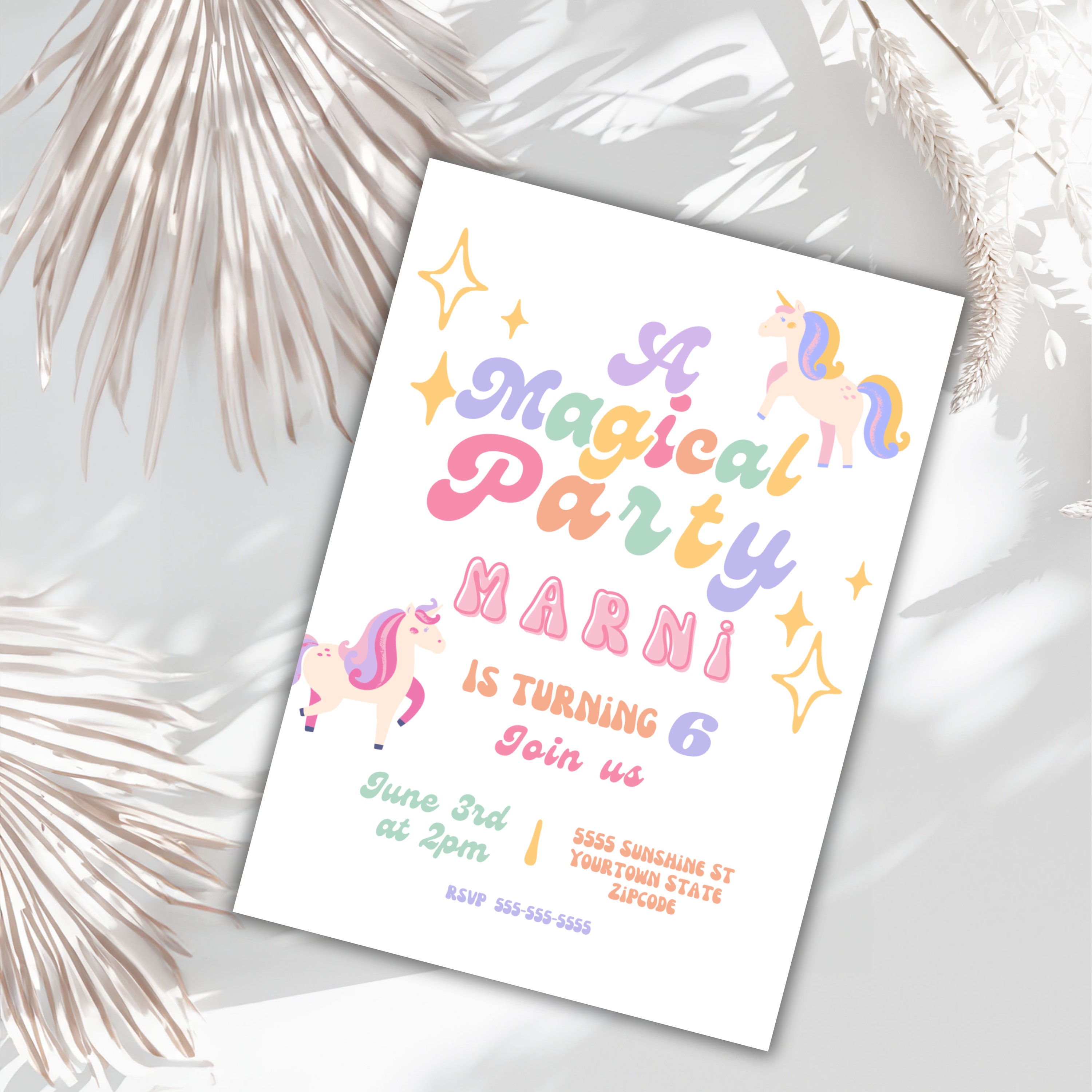 Editable Rainbow Unicorn Birthday Invitation -magical Pastel Unicorn ...