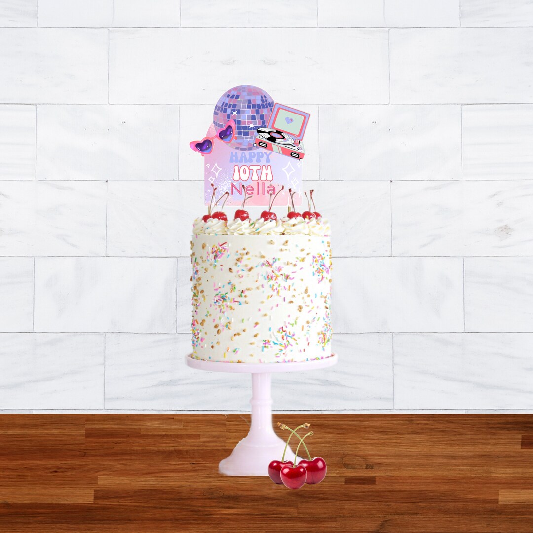Disco Ball Dj Party Cake Topper Iridescent Pink Teen Birthday DIY ...